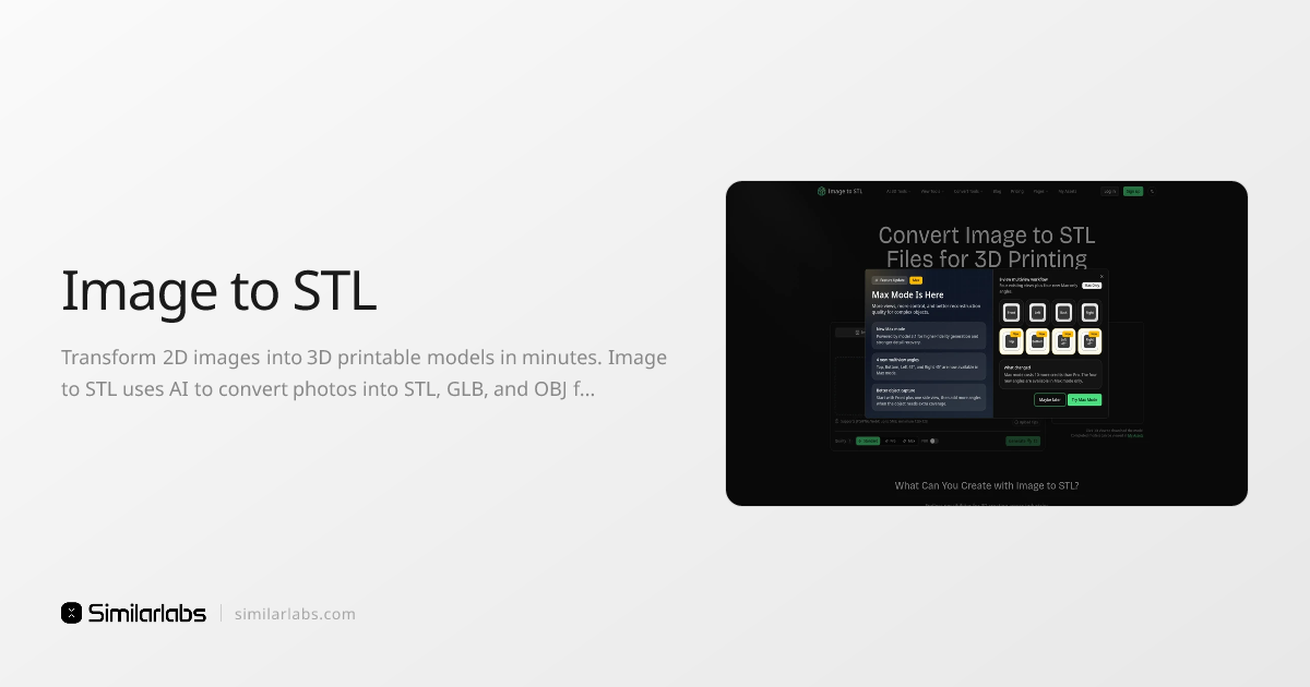 Image to STL - AIpowered image to 3D model conversion tool | SimilarLabs