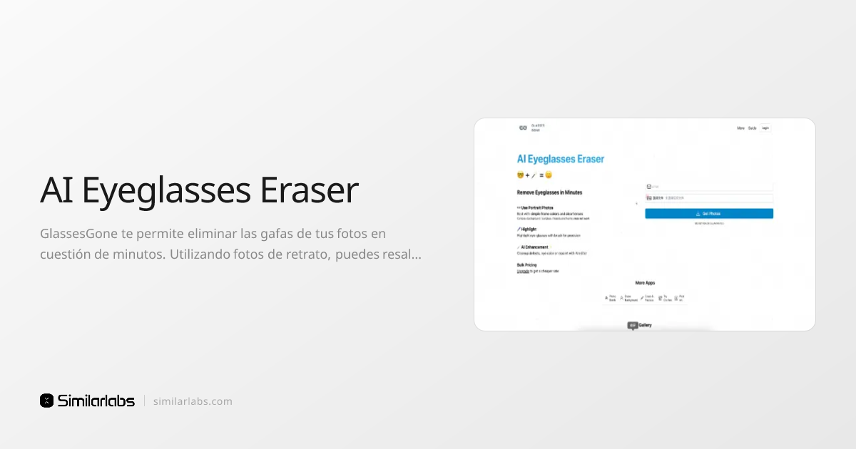 AI Eyeglasses Eraser - Elimina gafas en minutos con IA | SimilarLabs